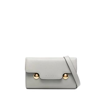 Marni Graue Leder-Crossbody-Tasche mit gepr&auml;gtem Logo - - Bags - Damen - Grau - ONE SIZE