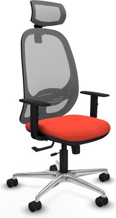 Piqueras y Crespo Atmungsaktiver B&uuml;rostuhl mit 1D-Armen, h&ouml;henverstellbare Lendenwirbelst&uuml;tze und h&ouml;henverstellbares Kopfteil, Grau/Dunkelorange