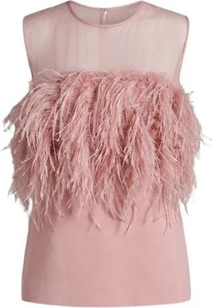 Alberta Ferretti Enver Satin Top mit Federn - - Tops - Damen - Rosa - S