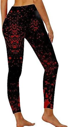 Generic Legging noir imprim&eacute; dHalloween pour femme - Taille haute - Coupe ajust&eacute;e - Legging de f&ecirc;te pour femme - Style graphique effrayant - D&eacute;guisement de so