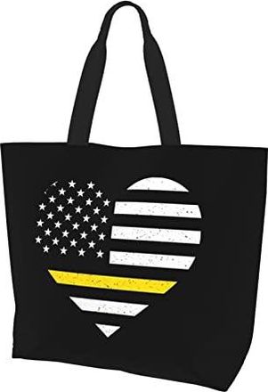 AOOEDM 911 Dispatcher Thin Gold Line Ladies Canvas Tote Sac &agrave; provisions r&eacute;utilisable