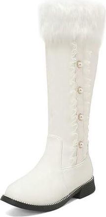 Generic Bottes de neige hautes dhiver pour femme avec dentelle perl&eacute;e et fermeture &eacute;clair lat&eacute;rale, blanc, 38.5 EU