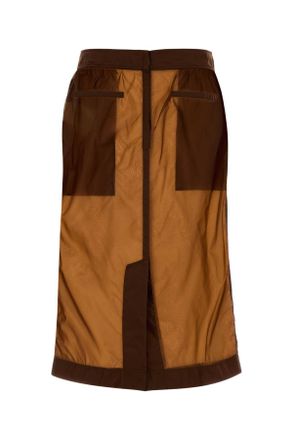 Saint Laurent Womens Nylon Colorblock Skirt Brown