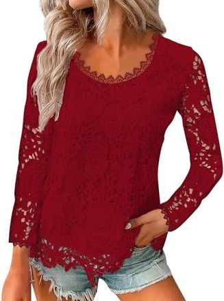 Generic Tunique Femme Chic Et Elegant,Chemisiers Et Blouses Femme Haut Femme Ete Dentelle VêTements Femme Tee Shirt Femme Manches Longues Blouse Femme Grande 