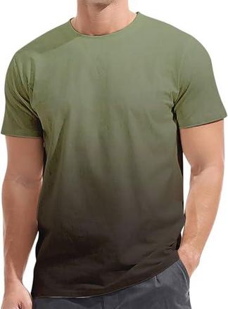 Generic Chemise dégradée à manches courtes pour homme - Style décontracté - Uni - Vêtements de sport décontractés - Col rond - T-shirt de sport, vert militair