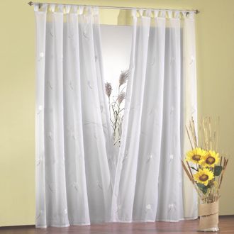 Heimtexland Gardine Vorhang Schlaufenschal in reinweiß, Bestickt mit Blumen aus weichfliesendem Voile HxB 245x140 cm TOP QUALITÄT auspacken, aufhängen, fertig! Ty