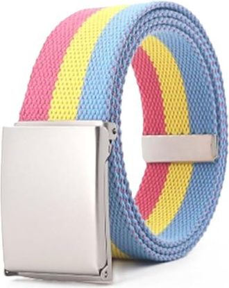 Generic Ceinture r&eacute;glable unisexe en toile avec boucle argent&eacute;e Taille unique, Couleurs &agrave; rayures panexuelles, taille unique