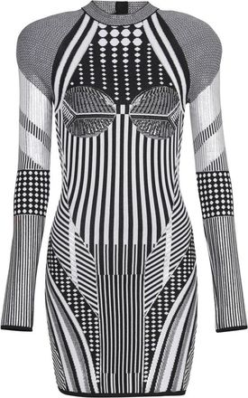 Balmain Femme, Robes, Noir, Taille: 36 FR Robe courte en maille imprim&eacute;e