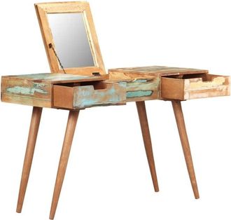 vidaXL Coiffeuse avec miroir 112x45x76 cm Bois massif de r&eacute;cup&eacute;ration Vidaxl
