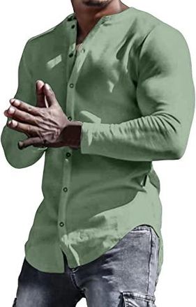 Generic Chemise boutonn&eacute;e &agrave; manches longues pour homme, chemise d&eacute;contract&eacute;e &agrave; manches longues pour homme, coupe normale, chemise extensible douce essentielle