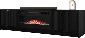Mirjan24 TV Schrank Tireno EF mit Elektrischem Kamin mit Heizung, Realistische LED-Flamme, 2 Klappe, gefräster Front, Fernsehschrank, TV Lowboard Fernsehtisch 