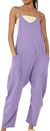 Generic Combinaison Femme Été sans Manches Casual Combishort Pantalon Bretelles Spaghetti Salopette Chic et Élégant Barboteuse Lâches Overalls Débardeur avec 