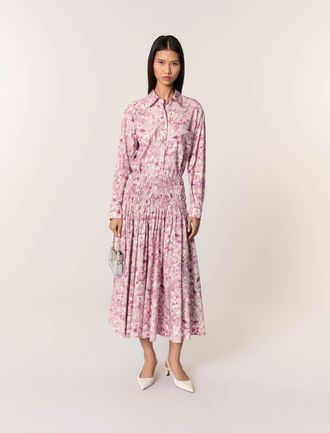 Maje Rock Mit Geraffter Stretch-taille - Imprime Paris Rose - Gr&ouml;&szlig;e 38 - Maje