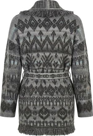 Alanui Jacquard Knit with Fringe Trim Cardigan - Grey