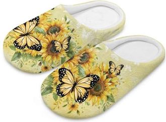 Coloranimal Pantoufles de spa &agrave; bout ferm&eacute; pour femme, chaussures dint&eacute;rieur en coton et lin, pantoufles dint&eacute;rieur en coton, Tournesol Papillon., 35.5/36.5 EU
