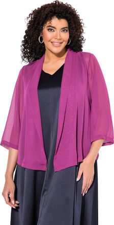 Ulla Popken Damen große Größen Übergrößen Plus Size Chiffonjacke, Oversized, Schalkragen, 3/4-Arm Pflaume 50+ 817211815-50+