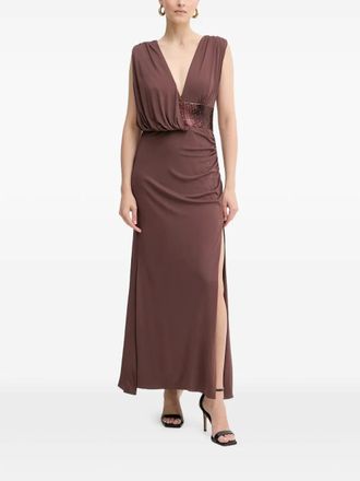H&eacute;rve L&eacute;ger Lucille Maxikleid mit V-Ausschnitt - Braun