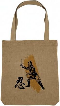 Fabulous Sac Shopping Tote Bag Aspect Lin - Ninja Arts Matiaux Manga Japon Asie Culture - Sac de Courses Toile Epaisse 360g Beige Naturel Cabas Port&eacute; Epaule So