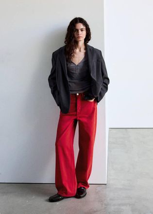Mango Jean droit coton rouge - Femme - 32 - MANGO