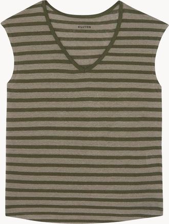 Kujten Débardeur col V rayé lin - T-Shirt Karol Stripes