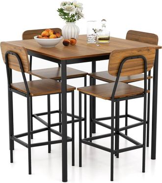 Costway Costway - Table haute mange debout 90 x 90 cm - 4 tabourets ergonomiques - MDF imperm&eacute;able et anti-rayures - Design compact pour petits espaces