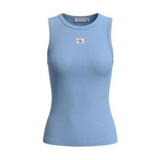 Calvin Klein Jeans Femme, Tops, Bleu, Taille: 42 FR Sleeveless Round Neck Tank-Top