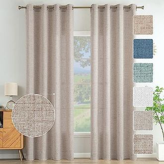 Miulee Lot de 2 Rideaux Voilages de Fen&ecirc;tre Lin Imitation Transparents D&eacute;corative &agrave; Oeillet Voile de Fen&ecirc;tre Draperie Int&eacute;rieur Elegant Vintage pour Chmabre 