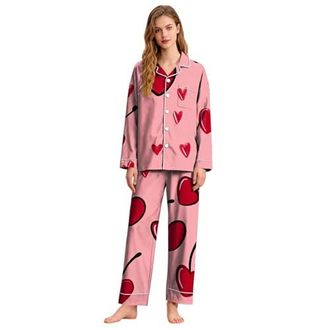 Generic Ensemble de pyjama 2 pi&egrave;ces en satin de soie pour femme - Haut &agrave; manches longues boutonn&eacute; &agrave; revers avec pantalon long - V&ecirc;tement de d&eacute;tente confortabl