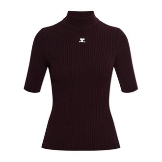 Courr&egrave;ges Geripptes Rollkragentop - - Knitwear - Damen - Rot - S