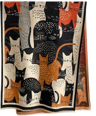 GFM Ch&acirc;le en cachemire avec imprim&eacute; chats pour femme, style pashmina, pour automne-hiver (CTSHL1), L