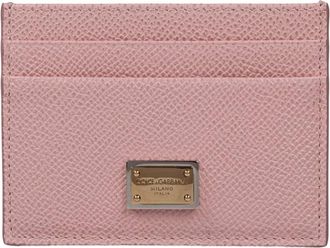 Dolce & Gabbana Femme, Accessoires, Rose, Taille: ONE Size Porte-cartes en cuir de veau avec plaque logo