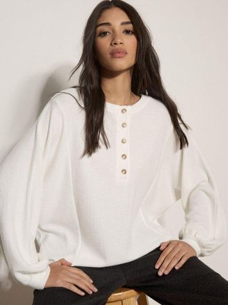 Apricot Strickpullover Waffelstrick Pullover mit Knopfleiste