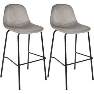 The Home Deco Factory Chaise de bar en velours c&ocirc;tel&eacute; Giulia gris (Lot de 2)
