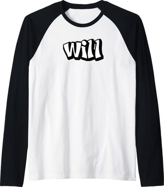 BDAZ Will Graffiti Personalisierter Name Schwarz Wei&szlig; Schriftzug Raglan
