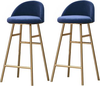 Generic Barhocker in Tresenh&ouml;he (66/76 cm) mit R&uuml;cken- und Fu&szlig;st&uuml;tze, samtbezogen, geeignet f&uuml;r K&uuml;cheninseln, Tragkraft: 150 kg