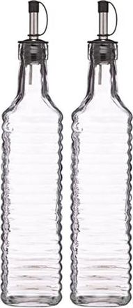 KitchenCraft World of Flavours Oliven&ouml;l/Essigflasche mit traditionell geriffelter Oberfl&auml;che, Oliven&ouml;lspender, Glas, 550 ml Volumen, Farblos, 550 ml (19 fl oz) (Pa