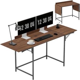HOMCOM Bureau Pliant Table dordinateur 170 x 58 cm Bureau en Bois Moderne avec 2 Rabats Pliables pour 2 &eacute;crans, Poste de Travail pour Chambre, Petits espaces