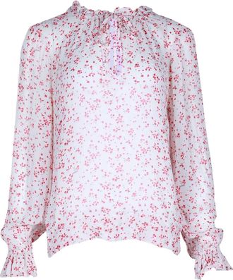 Ganni blouse volantée à fleurs - Blanc