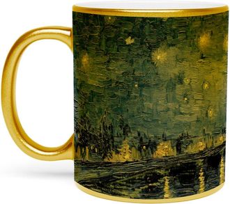 Fabulous Goldene Tasse aus verchromter Keramik - Van Gogh Night Stars On the Rhone Paint - 325 ml
