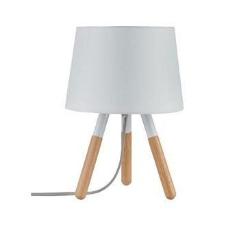 Paulmann 79646 Neordic Berit Lampe de table, max. 1x20W, E27, Blanc/Bois, 230V, Tissu/M&eacute;tal/Bois 22 cm x 22 cm x 31,5 cm