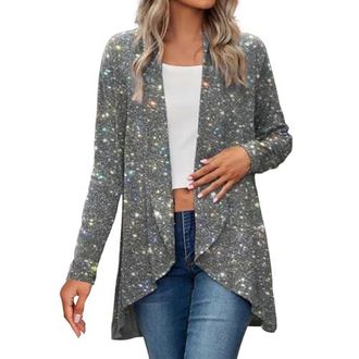Generic Cardigan scintillant pour femme avec paillettes scintillantes veste femme - manteau irr&eacute;gulier l&eacute;ger classique polyvalent ouvert devant cardigan &agrave; pai