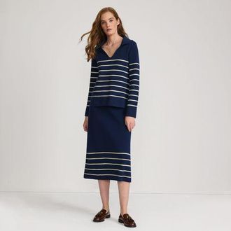 Lands End Feinstrick-Polopullover, Damen, Größe:36-38 regular, Blau, Baumwolle, by Lands End