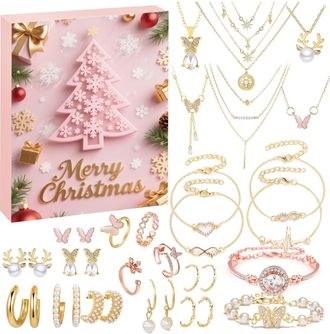 Generic Weihnachts Adventskalender 2025, 24 Stück Weihnachtskalender Schmuck, Geschenk Set für Kinder Teenager Fraue, Countdown Advent Kalender mit Armbänder 