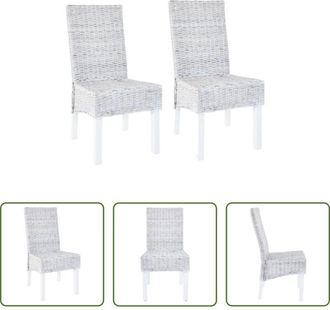 vidaXL Esszimmerst&uuml;hle Kubu-Rattan - Esszimmerst&uuml;hle 2 Stk. Hellbraun Kubu-Rattan und Mahagoniholz