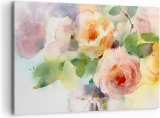 Arttor Bilder auf Leinwand 100x70cm Leinwandbild mit Rahmen Rose Blume Garten Groß Wanddeko Bild Schlafzimmer Küche Deko Wandbilder Dekoration Wohnzimmer Wal