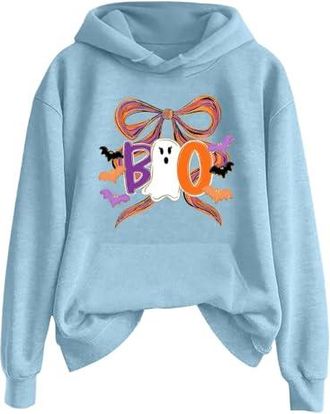 Generic Vestes pour femmes 2026 - Pull &agrave; capuche imprim&eacute; Halloween - Manches longues - D&eacute;contract&eacute; - Col rond - Mode dautomne - Veste polaire confortable, ble