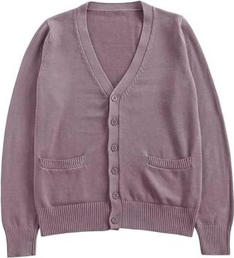 Generic Femmes Col V Solide Tricot Top Cardigan Mode Cardigan Printemps Fin Manches Longues Slim Vestes, lavande, Taille XS