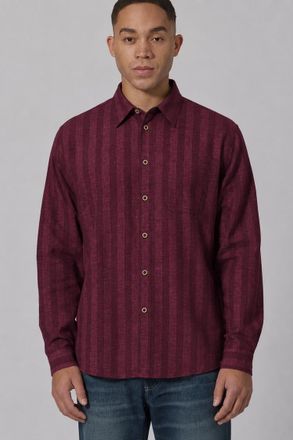 Hempage Hempage Herren vegan Hemd Gestreift Casual Hanf Baumwolle Weinrot