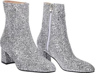 Frcolor Bottines Courtes &agrave; Bout Effil&eacute; Pour Femme Talons Sabot Orn&eacute;es De Sequins Avec Fermeture &Eacute;clair Fluide Pour Automne-hiver