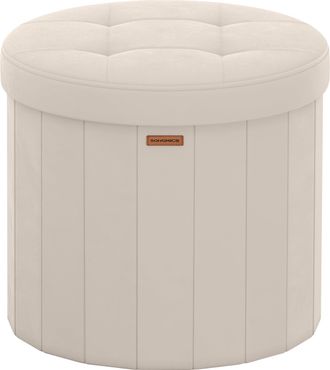 Songmics Mazie Kollektion - Sitzhocker rund, Fu&szlig;hocker mit Stauraum, Faltbarer Hocker mit abnehmbarem Deckel, einfache Montage, Samt, Wohnheim, Schlafzimmer, W